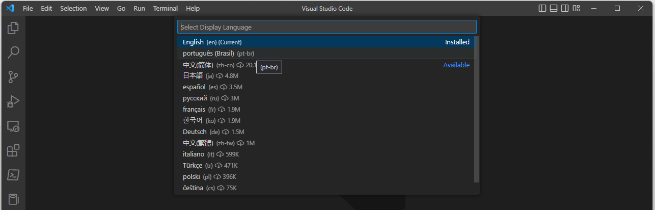 Como mudar o idioma da interface do Visual Studio Code para Português